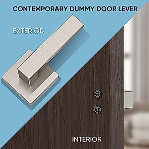 TICONN 2Pk Door Handle Heavy Duty, Reversible Square Door Lever for Bedroom, Bathroom and Rooms (Satin Nickel, Dummy - Front Mount, 2 Pack)