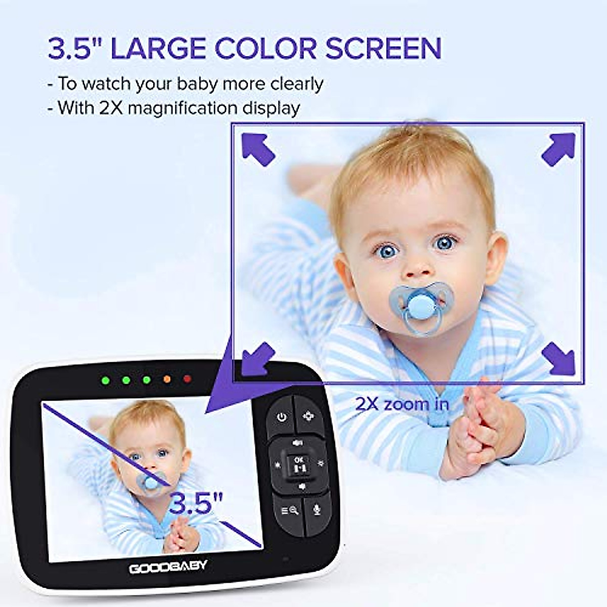 GoodBaby Baby Monitor with Remote Pan-Tilt-Zoom Camera|Keep Babies Safe with 3.5” Large Screen, Night Vision, Talk Back, Room Temperature, Lullabies, 960ft Range1