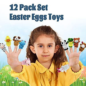 VEALIZUU 12 Pack Easter Eggs with Mini Plush Animals Finger Puppets Toys for Kids, Perfect for Easter Egg Hunt Game, Easter Party Favors, Easter Gift for Kids