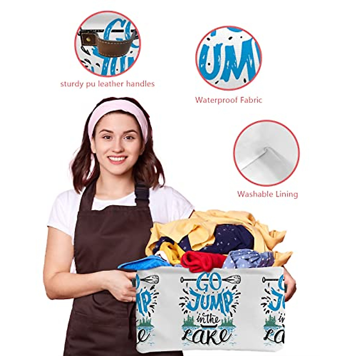 Storage Bins Cubes Waterproof Cloth Storage Basket, Paddle Go Jump the Lake Foldable Storage Bags for Shelf Closet Clothes Storage Organizers with Handles 15x11x9.5 in Summer Bush Forest Illuatraction