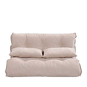 Adjustable Floor Sofa Bed with 2 Pillows , Folding Futon Couch Leisure Lazy Sofa with 5 Reclining Position, Suede Floor Sofa for Reading or Gaming in Bedroom/Living Room/Balcony,Beige