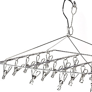 PerGar Clothes Drying Hanger, Multi Durable Sock Dryer Rack Windproof, Stainless Steel Clip Laundry Drip Hanging Rack for Underwear Socks Hat Bras(No Loop Square)