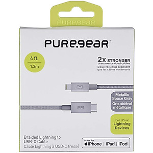 PureGear USB C to Lightning Cable, Braided Apple MFi Certified Charging Data Sync Cable Support Power Delivery and Type C Chargers for iPhone 14,14ProMax,13,13Pro,12,SE,iPad, Metallic Space Gray(4 FT)