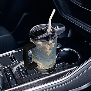 Nautical Sailing Pirate Ship 40 Oz Stainless Steel Tumbler with Handle & Straw Double-Walled Vacuum Insulated Travel Mug for Hot/Cold Drinks, Reusable Thermal Cup for Car Cup Holder