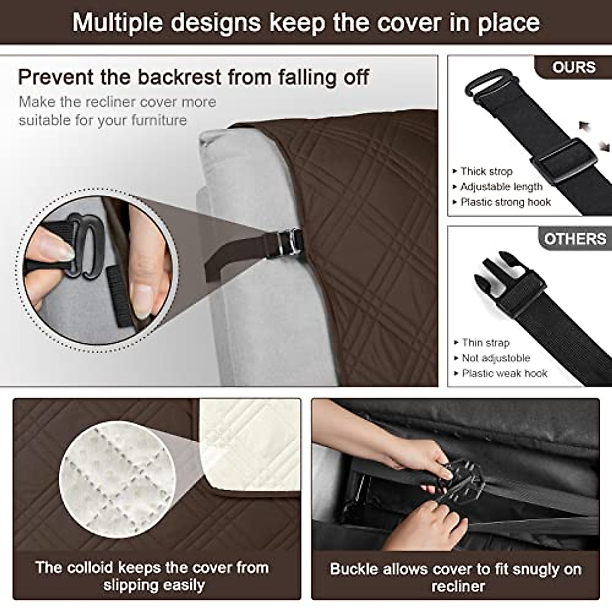 TAOCOCO 100% Waterproof Recliner Chair Cover, Oversized Recliner Covers for Large Recliner Chair with Double Straps, Non Slip Reclining Chair Cover for Kids, Pets(Oversized Recliner, Chocolate)