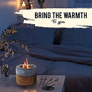 NOCOAL Tabletop Fire Pit with Roasting Forks - Indoor/Outdoor Mini Fireplace - Perfect for Smores - Clean Burning, Real Flame, Concrete Bonfire Bowl fuelled with Rubbing Alcohol or Bioethanol Fuel