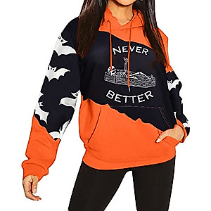 LUKYCILD Halloween Sweatshirts for Women Never Better Skeleton Shirt Long Sleeve Spooky Season Sweatshirt Skeleton Shirt