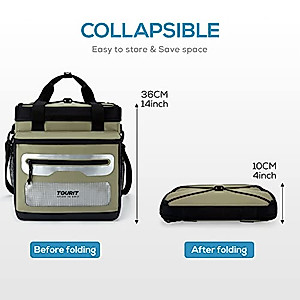 TOURIT Soft Cooler Bag 40 Can Large Collapsible Soft Sided Cooler 33L Beach Portable Cooler Ice Chest Insulated for Picnic, Beach, Trip, Khaki