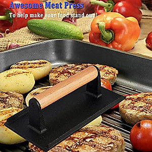 HSUJCYF 3PCS Smash Burger Press Kit, Round & Rectangle Meat Press for Griddle, Cast Iron Grill Press with Upgrade Wooden Handle for Blackstone Camp Chef Pitboss