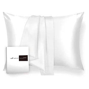 HERZLG LLFELuxury Silk Pillowcase for Hair and Skin, Both Sides 100% 19mm Pure Mulberry Natural Silk Pillow Cases with Hidden Zipper Satin Pillowcase -Ivory-Standard 20x26