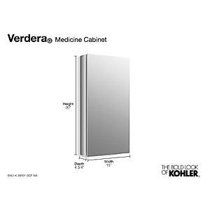 Kohler Verdera 15 in. W x 30 in. H Aluminum medicine cabinet with adjustable flip-out flat mirror