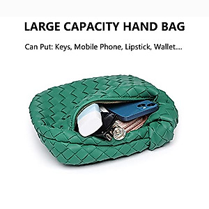 QWERTYUI Women Knotted Woven Handbag Soft Leather Fashion Shoulder Bag High Capacity Lightweight Handmade Clutch Bag,Silver,One Size