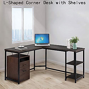 Basic Houseware 59" L Shaped Gaming Desks L-Shaped Computer Desk with Shelves Industrial Corner Desk Gaming Table Workstation for Home Office