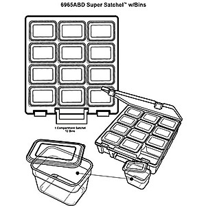 AB Designs 6965ABD Super Satchel with 9 Small Bins Inside, Stackable Home Storage Organization Container, Clear with Sliver Latches and Handle