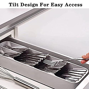YFSJ Kitchen DrawerStore Tray Knife Holder Drawer and Cutlery Storage Box 2-Piece Set Suitable for Storage of Tableware Spoons, Knives and Forks(Gray)