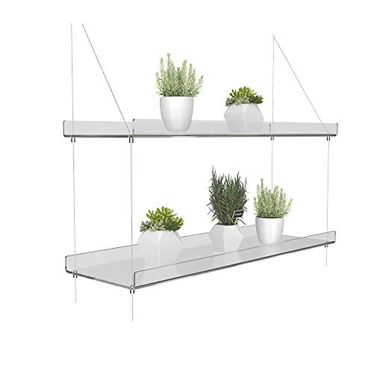 KUNZITE Hanging Shelves Transparent Wall Floating Shelves Organizer Displays Storage Rack Home Decor for Windows or Living Room Bedroom Bathroom Kitchen (2 Shelves, 20"x6"x34")