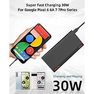 Slim Portable Charger 30W, imuto PPS Samsung Super Fast Charging 30W for Galaxy S22 S21 S20, Portable Charger Flip, Note 9 10 20, A23 53 5G, Portable Charger Pixel 6 7, 30W Power Bank for Samung Pixel