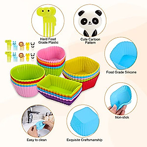 DGYJJZ 50 Pcs Silicone Lunch Box Dividers bento box accessories Silicone Cupcake Liners,Bento Box Accessories for Kids with 10pcs food picks for kids