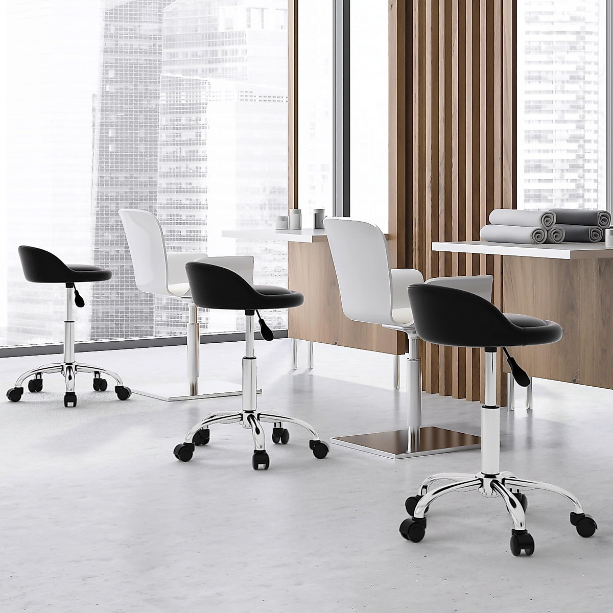 Nova Microdermabrasion Rolling Stool Swivel Salon Stool Chair Adjustable Drafting Stool Tattoo Office Massage Medical Facial Spa Stool with PU Cushion Backrest(Black)