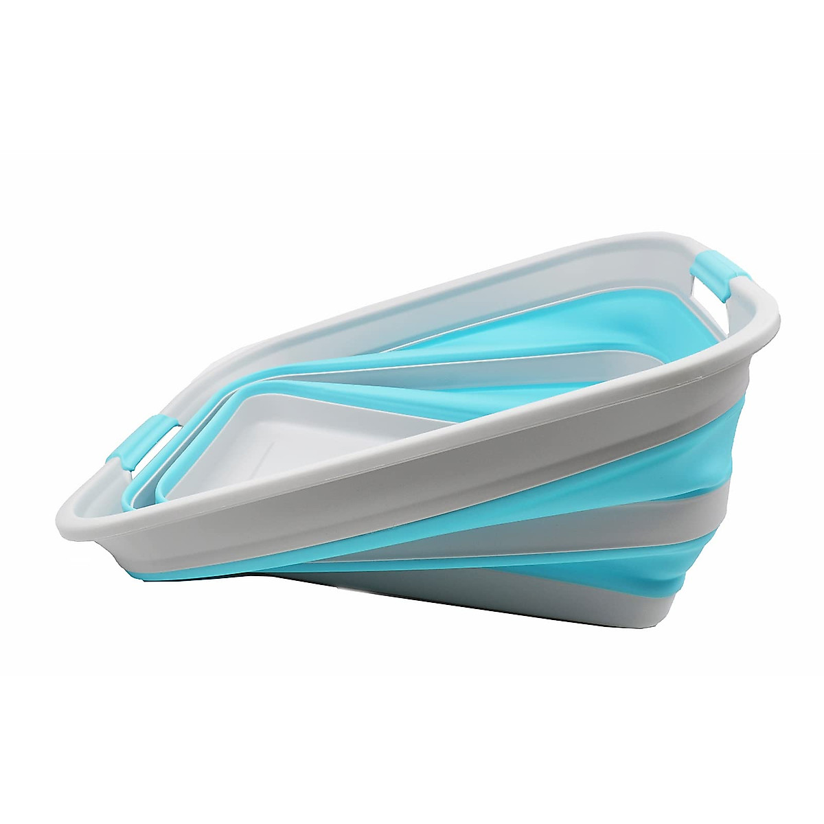 SAMMART 42L Collapsible Plastic Laundry Basket - Foldable Pop Up Storage Container/Organizer - Portable Washing Tub - Space Saving Hamper/Basket (Grey/Cyanine (Set of 2))