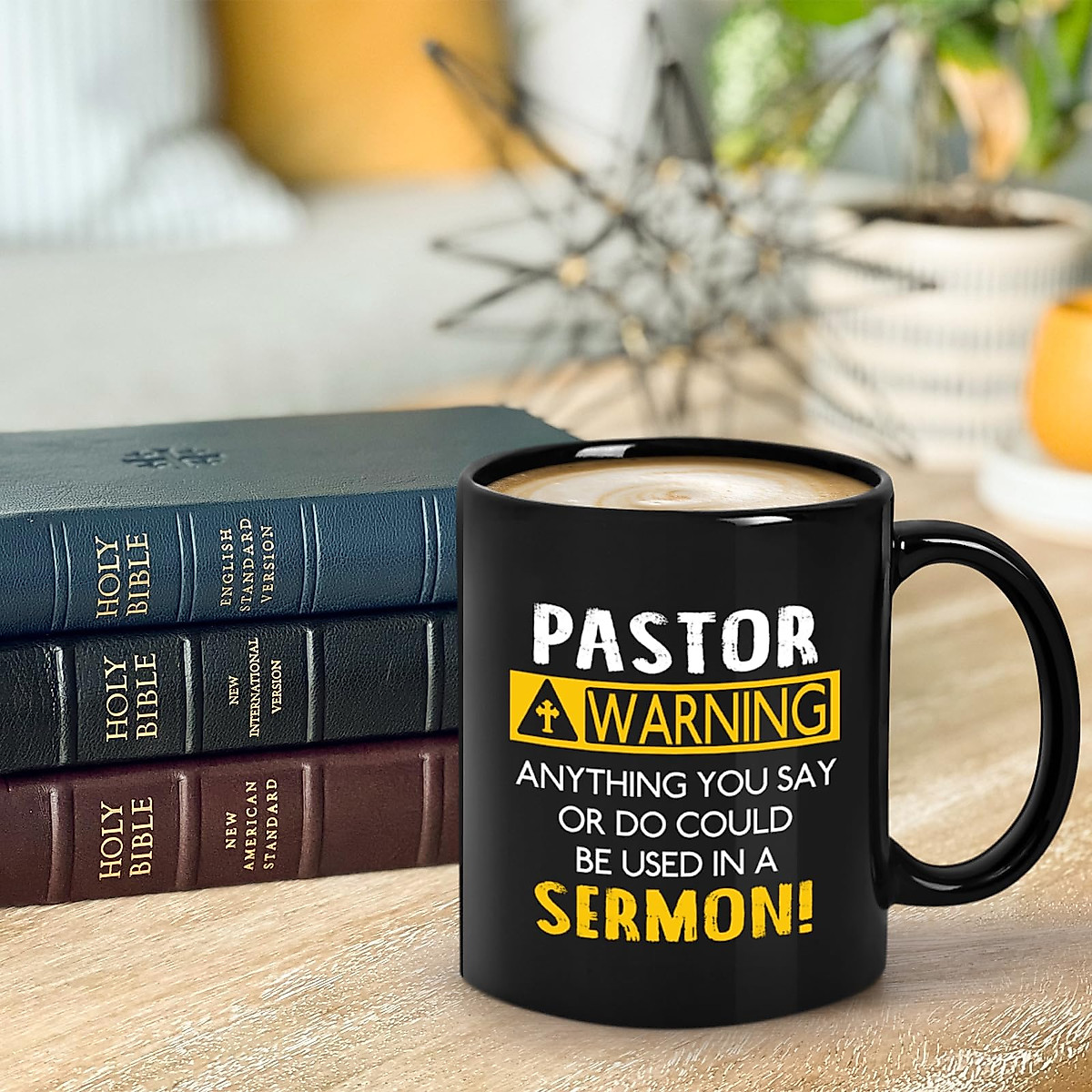 YHRJWN - Pastor Appreciation Gifts, Pastor Warning Coffee Mug, Pastor Appreciation Religious Gifts for Men Friends Coworker, Unique Pastor Christian Gifts for Birthday Christmas, 11 Oz Black