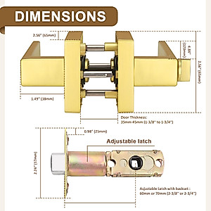 Probrico 2 Pack Gold Entry Door Lever Lock,Antique Brass Heavy Duty Interior Front Door Handles with Key, Entrance Exterior Lockset Each with 3 Different Keys