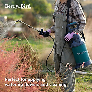 Berry&Bird 1.5 Gallon Green Polyethylene Garden Pump Sprayer, Compact, Ergonomic, Adjustable Nozzle, Shoulder Strap, Safety Valve, Multi-Purpose Lawn & Garden Sprayer