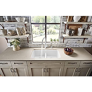 BLANCO, White 442199 VALEA SILGRANIT 50/50 Double Bowl Undermount Kitchen Sink with Low Divide, 32" X 19"