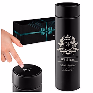 Maverton Travel Mug with engraving for man - 15,2 fl oz flask for him - Removable tea infuser - Lightweight design - LED Display - For Birthday - Personalized gadget for traveler - boyfriend