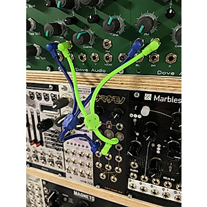 Starving Students Music Supplies Luigi's Modular M-Doppio Mini Y Right Angled Splitter Patch Cables 15cm x 15cm - 2 Pack (Blue) - 3.5mm Splitter for Eurorack Modular Synthesizer