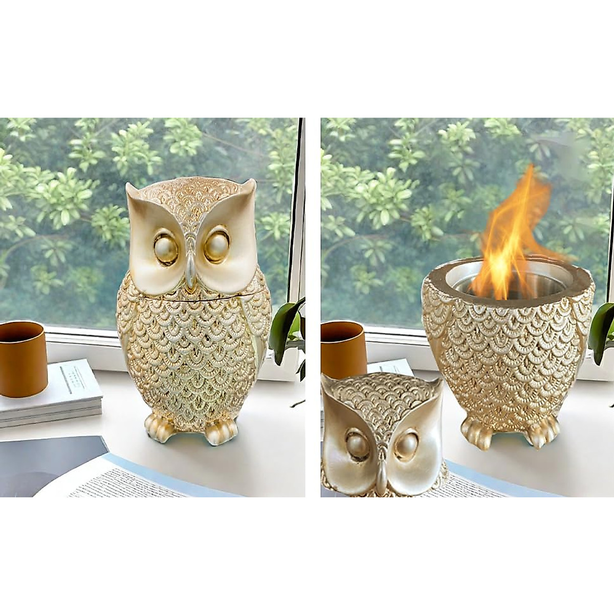 Aobaks Tabletop Fire Pit, Tabletop Fireplace, Gold Owl Shape Table Top Fire Pit Bowl, Personal Fire Pit Indoor Fire Pit for Indoor and Outdoor Use.
