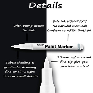 White Paint Pen, 6 Pack 0.7mm Acrylic White Permanent Marker White Paint Pens for Wood Rock Plastic Leather Glass Stone Metal Canvas Ceramic Marker Extra Very Fine Point Opaque Ink