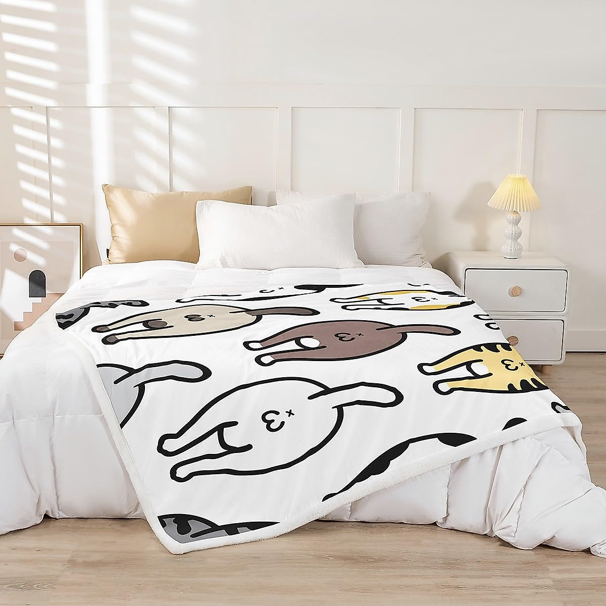 Manfei Lovely Cat Throw Blanket Cute Kitten Butt of Cat Doodle Bed Throws for Kids Boys Animal Theme Flannel Fleece Blanket for Couch Sofa Cozy Luxury Bed Blanket, Throw Size (50 x 60 Inches)
