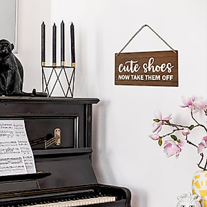 Cute Shoes Now Take Them Off Welcome Printed Wood Plaque Sign Wall Hanging,Rustic Hanging Wall Signs for Home Front Door Porch Decor, Please Take Your Shoes Off Sign 12 x 6 Inches