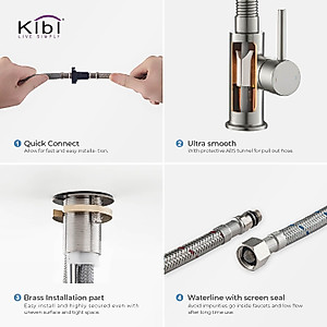 KIBI Aurora Single Handle Spring Pull Down Faucet for Kitchen Sink | Solid Brass High Arc Faucet Spout | Kitchen Faucet with Pull Down Sprayer (Brushed Nickel) (KKF2003) (Soap Dispenser included)