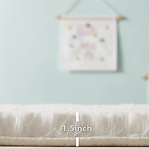 AMTOVO Shag Area Rugs for Bedroom, White Fluffy Rug Plush Living Room Carpet 8 x 10 Feet, Indoor Modern Plush Area Rugs, Fuzzy Nursery Shaggy Rugs for Kids Room