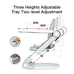 Toddler Booster Seat for Dining Table, Portable Folding Chair Travel Booster Seat with Aluminum Frame, Soft Knitted Cushion and Adjustable Height&Tray, Easy to Clean(Pink)