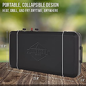 Hike Crew 2-in-1 Gas Camping Stove | Portable Propane Grill/Stove Burner w/Integrated Igniter & Stainless Steel Drip Tray | Built-in Carrying Handle, Foldable Legs & Wind Panels | Includes Regulator