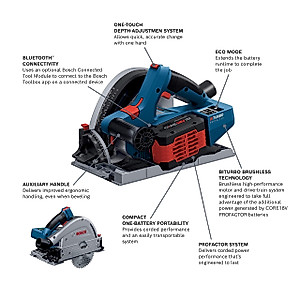 Bosch PROFACTOR GKT18V-20GCL14 18V Cordless 5-1/2 In. Track Saw Kit with BiTurbo Brushless Technology and Plunge Action with Tracks and Connector Kit