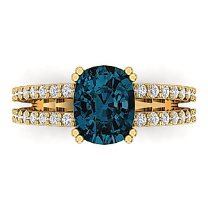Clara Pucci 3.44ct Cushion Cut Solitaire Natural Royal Blue Topaz Designer Wedding Bridal art deco Anniversary Ring 14k Yellow Gold 7.5