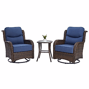 HILLGA Luxury High Back Outdoor Swivel Rocker Patio Chairs Set of 2, with 6-Inch Thick Cushions and Side Table, Ideal for Porch, Poolside, Deck, and Yard in Blue (PRO Version 2.0)