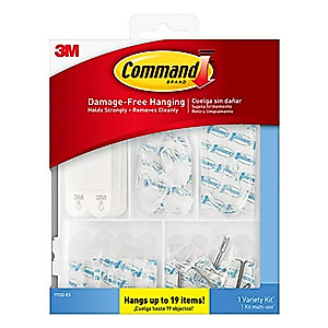 Command Variety Pack, Picture Hanging Strips, Wire Hooks and Wall Hooks, Damage Free Hanging Clear Variety Pack for Up to 19 Items, 1 Kit & CL091-7NA Clear Medium Hooks, 7 Count