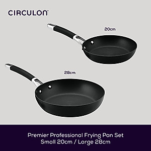 Circulon Premier Professional Hard Anodised 20/28 cm Frying Pan Twin Pack Set, 2-Piece - Black