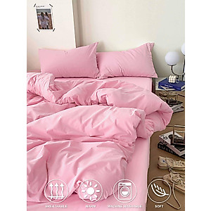 Nanko Pink Queen Size Duvet Cover Set, Luxury Lightweight Microfiber Bedding Sets with Zip Ties - Modern Bed Sets for Kids and Women Girls Chambray Teen 3pc 88 x 90 inch, Light Pink Coral