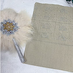 Msbfea Feather Fan with ASO Oke Headtie Matching for Ladies Wedding Party Nigerian Style Fan Design African - ASO Fan Color 202