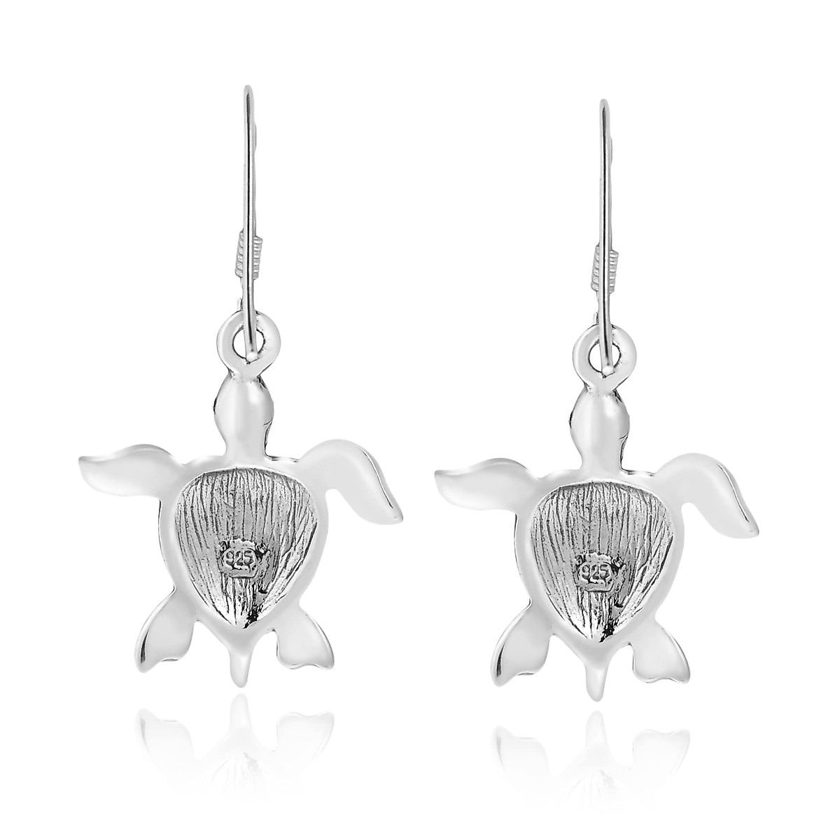 AeraVida Love Life Sea Ocean Turtle Heart Abalone Shell Sterling Silver Dangle Earrings