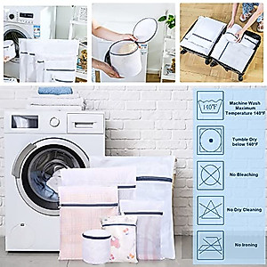 Set of 6 Mesh Laundry Bags for Delicates, kingdalux Reusable Lingerie Mesh Bag with Zipper, Heavy Duty Wash Bags for Washing Machines, for Clothes,Towels,Socks,Underwear