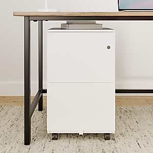 Aurora Modern Soho Design 2-Drawer Metal Mobile File Cabinet with Lock Key/Fully Assembled, White