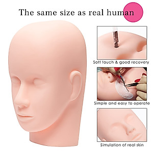 Buqikma Lash Mannequin Head Pro Training Mannequin Flat Head Mannequin Head for Eyelash Extensions Cosmetology Mannequin Head Makeup Mannequin Head Stand for Practice Makeup Massage Acupuncture