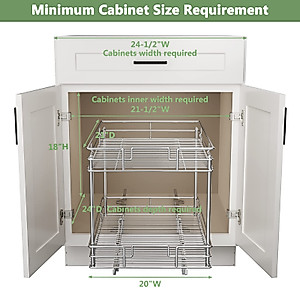 ROOMTEC Pull Out Cabinet Organizer 20" W x 21" D, Kitchen Cabinet Organizer and Storage 2-Tier Cabinet Pull Out Shelves Under Cabinet Storage for Kitchen Chrome